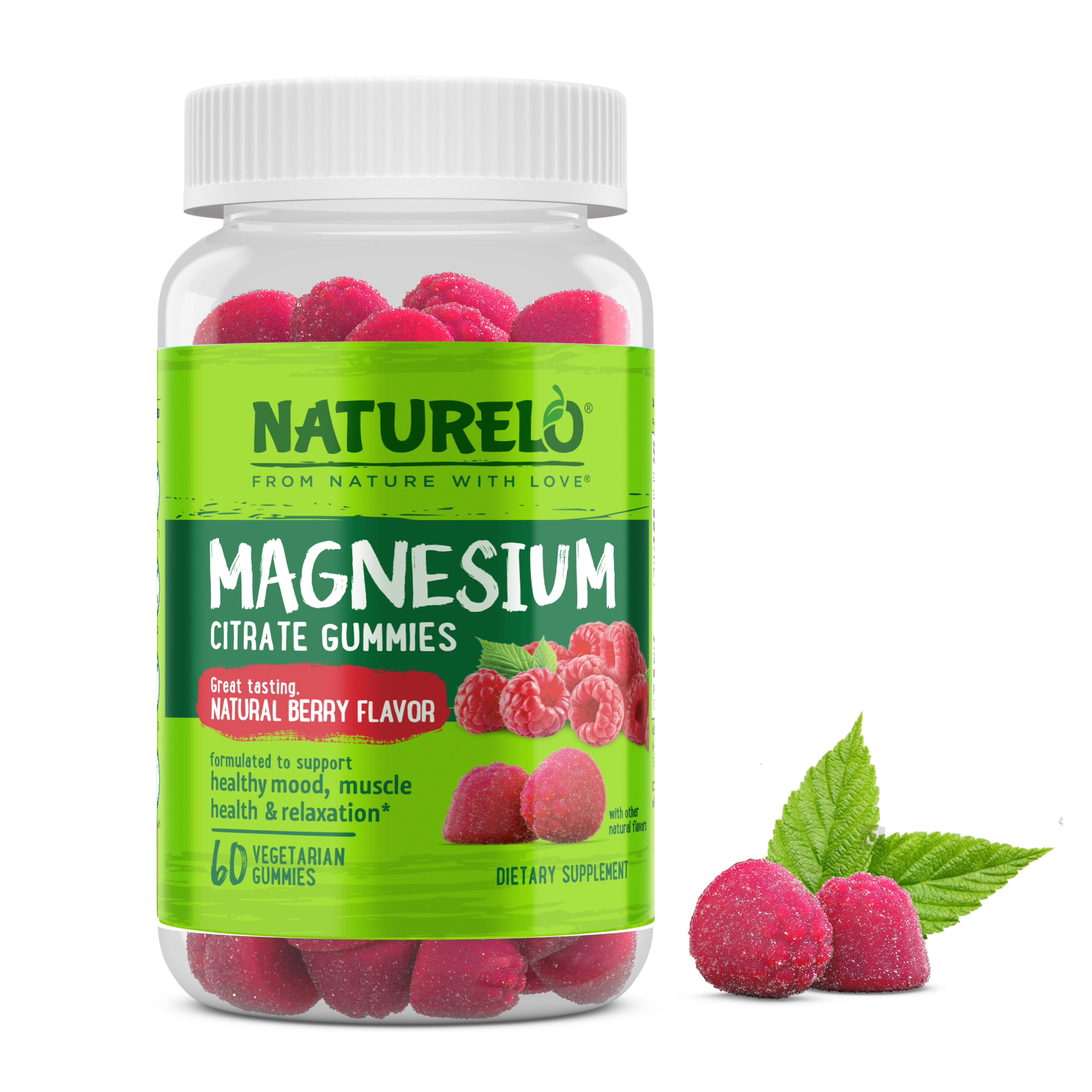 Magnesium Citrate Gummies with Natural Berry Flavor, 60 Vegetarian Gum ...
