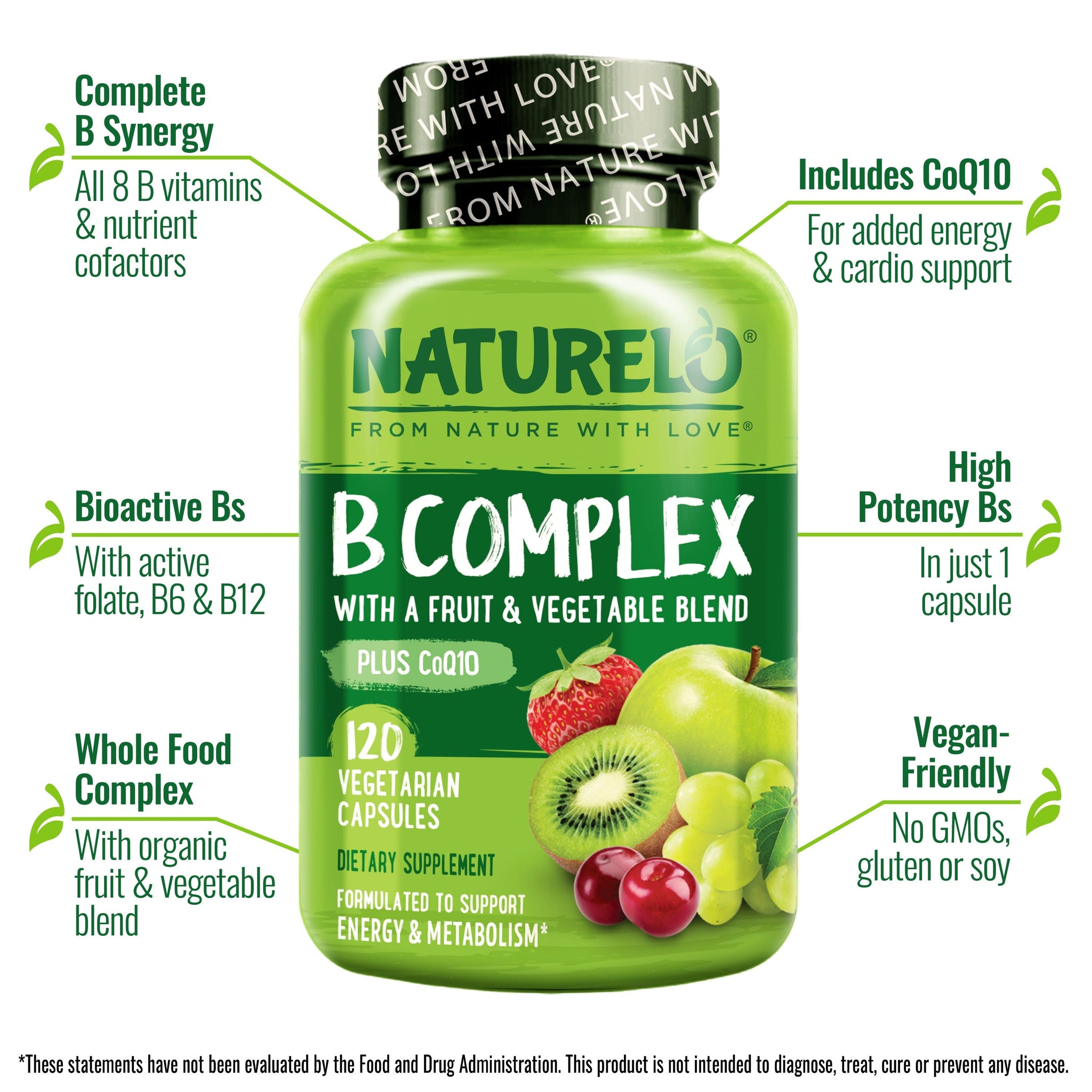 B Complex Supplement with CoQ10 | Naturelo Premium Supplements