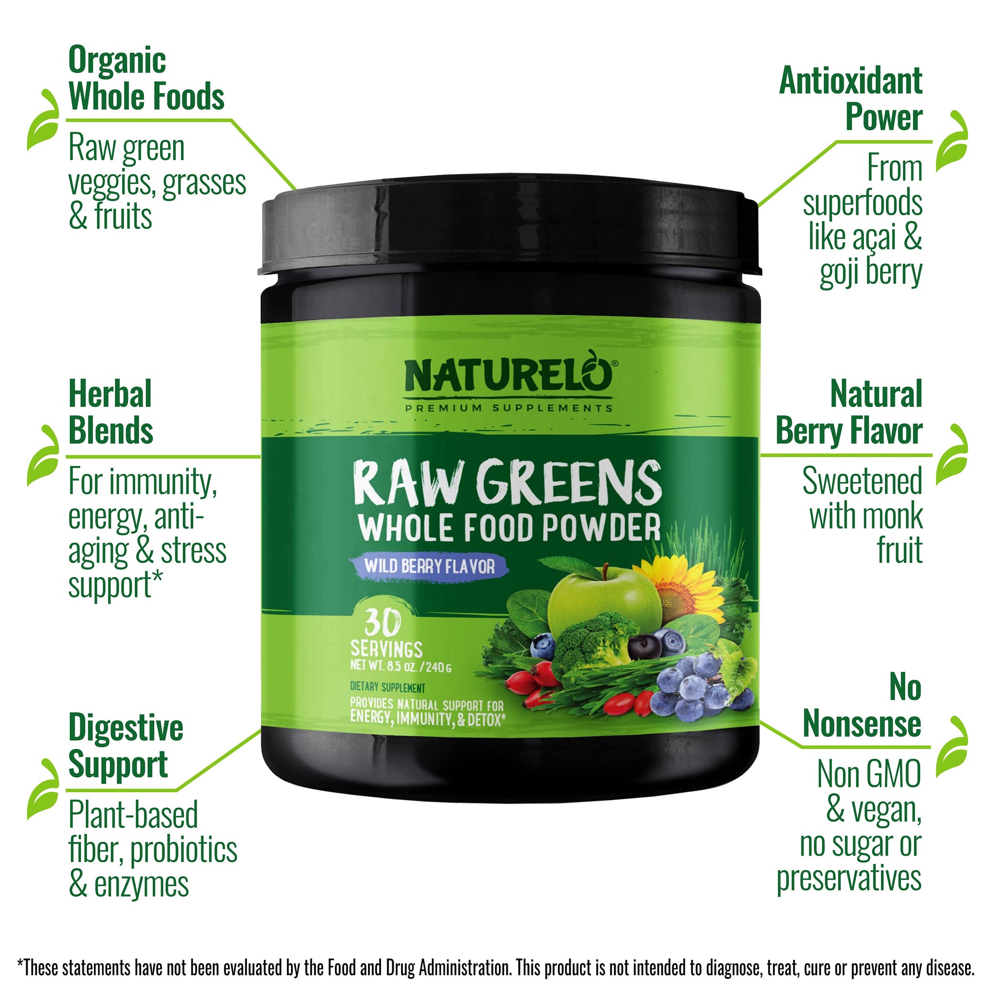 Raw Greens Superfood Powder | Whole Food Nutrition | Naturelo Premium ...