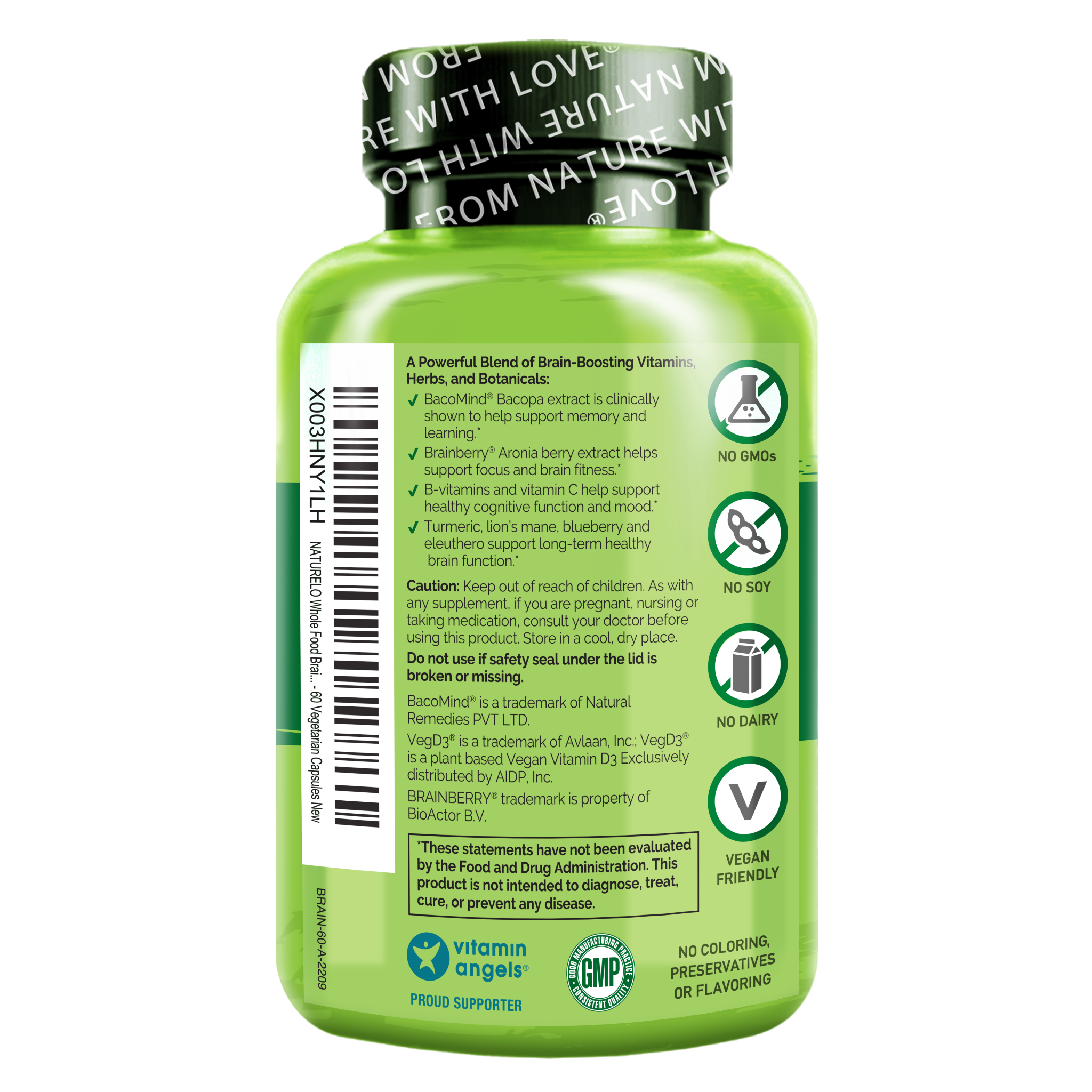 Whole Food Brain Blend Supplement | Naturelo Premium Supplements
