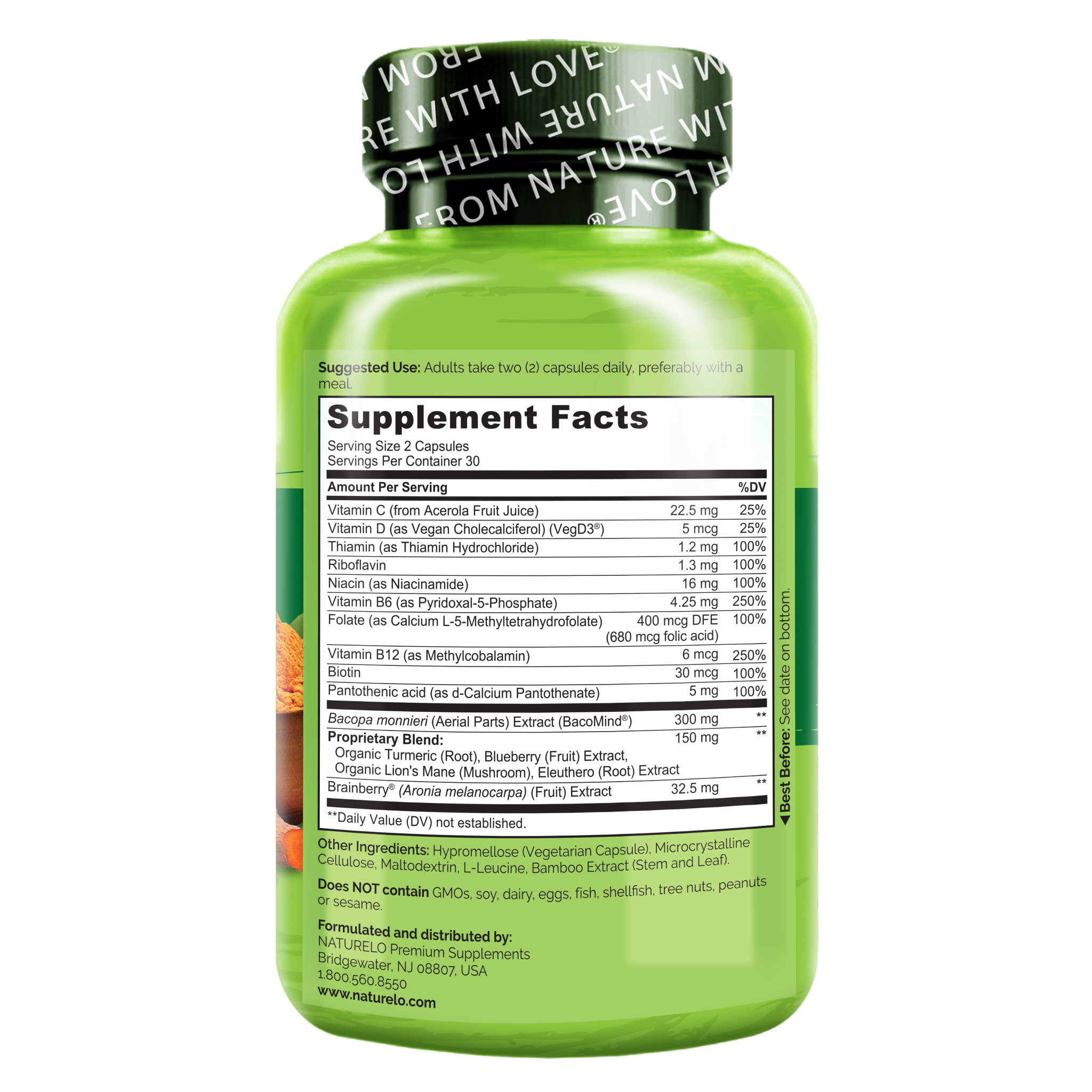 Whole Food Brain Blend Supplement | Naturelo Premium Supplements